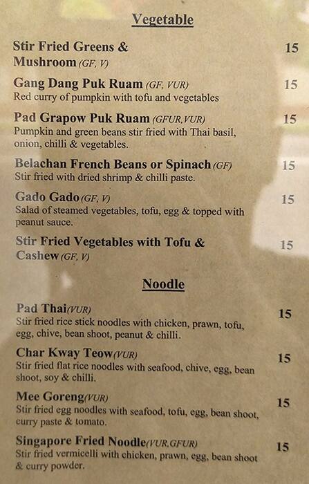 Menu at Kerabu restaurant, Glen Iris