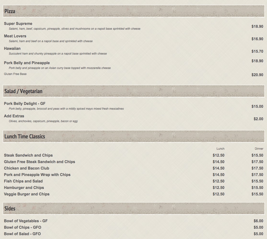 Menu at The Royal Hotel pub & bar, Yamanto