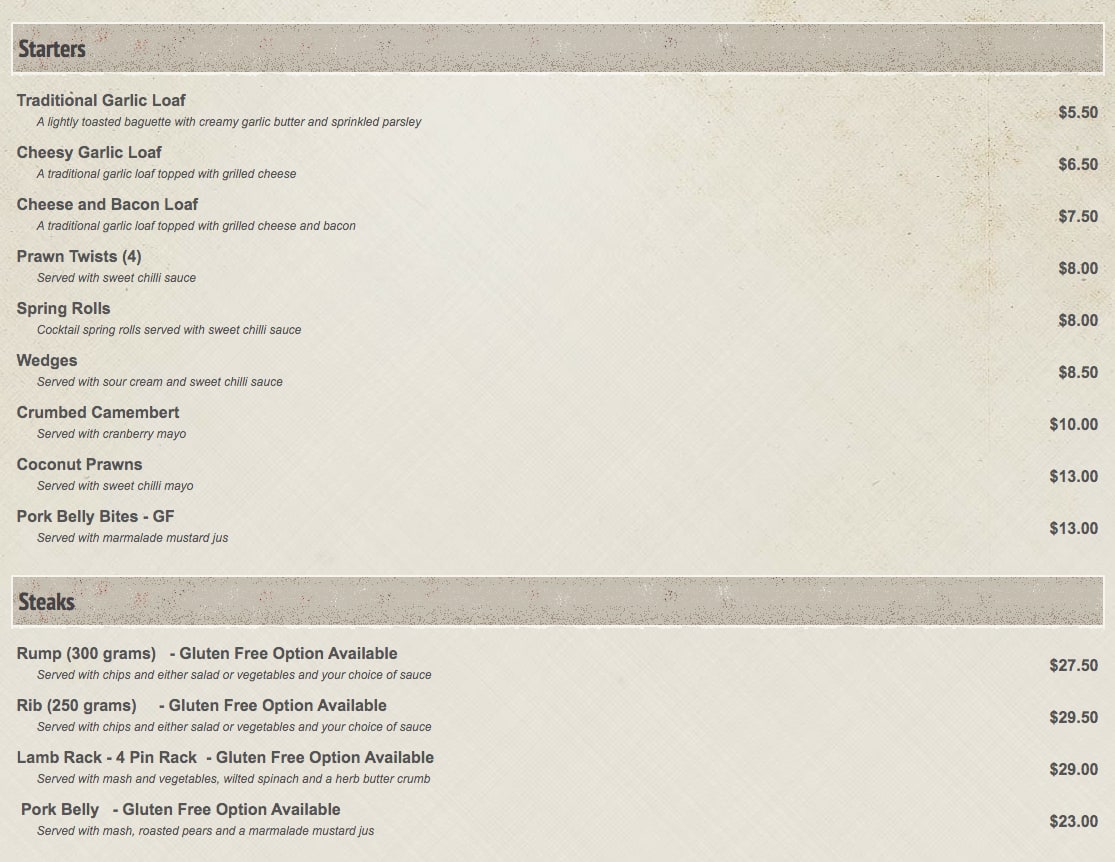 Menu at The Royal Hotel pub & bar, Yamanto