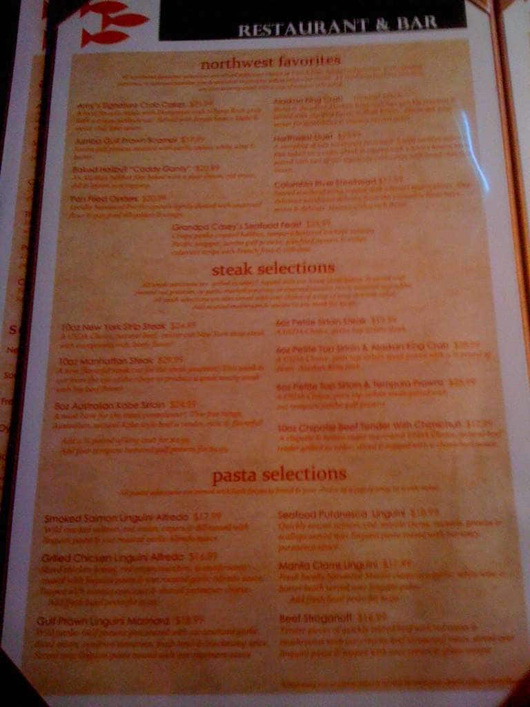 Menu at Amy's On The Bay pub & bar, Port Orchard