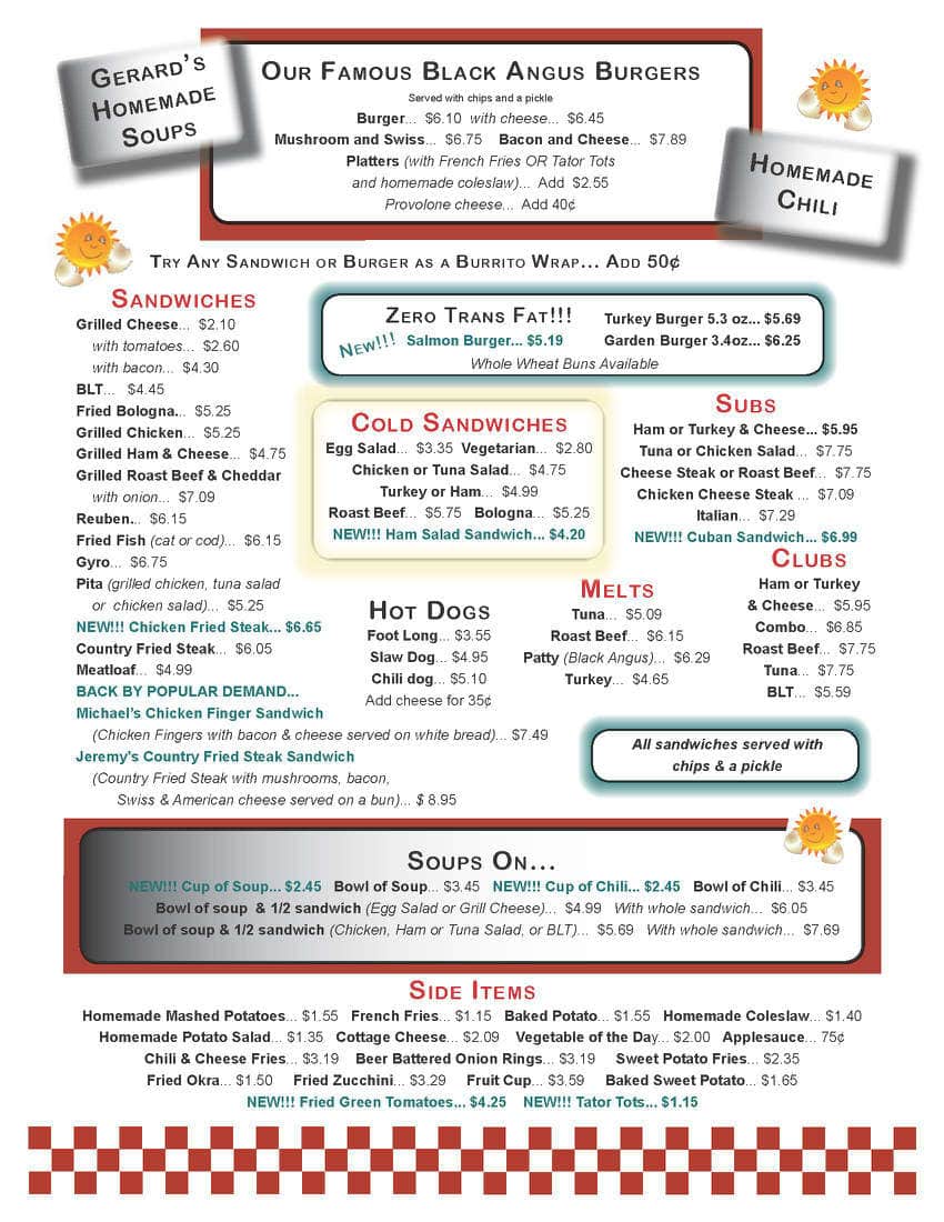 Menu at The Daybreak diner restaurant, Orlando