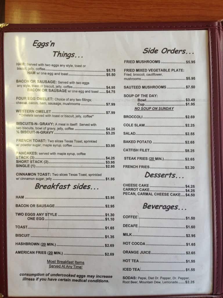 Menu at Meacham's Family Restaurant, Ash Flat