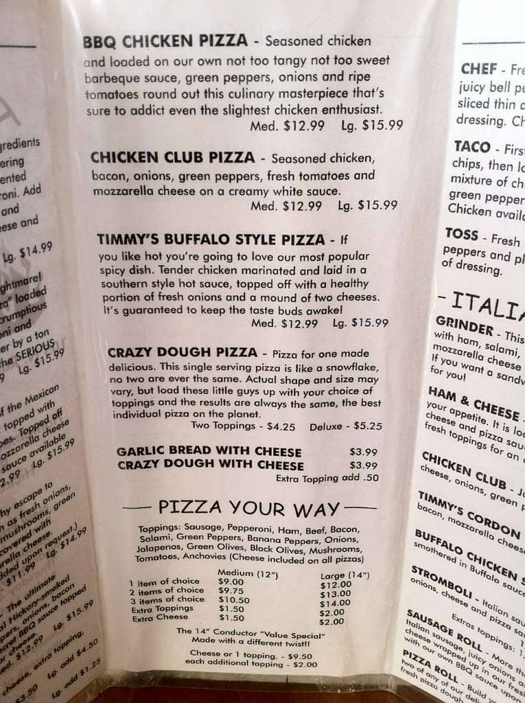Menu at Timmy's Pizza & Bbq, Garrett