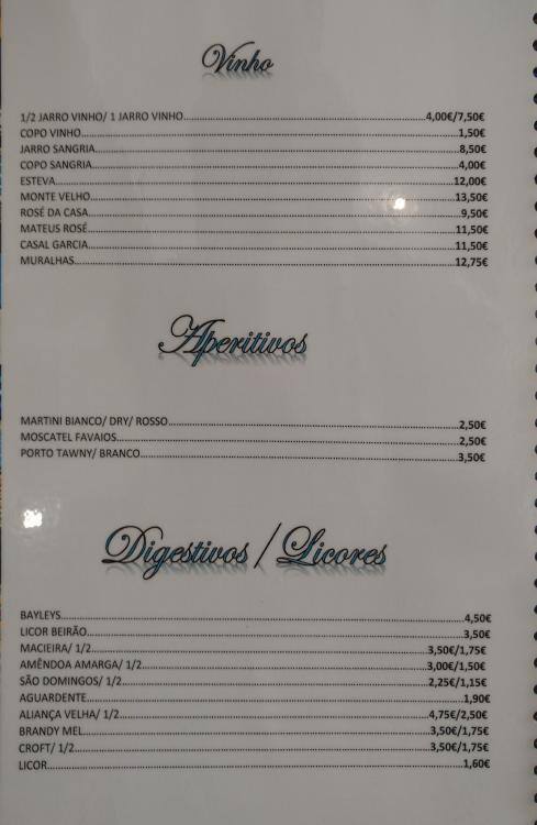 Menu at Cafe do Monte, Estoril