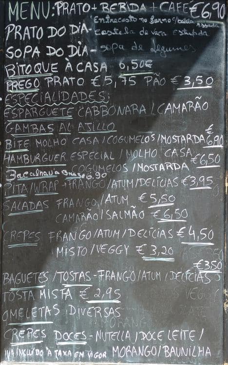 Menu at Cafe do Monte, Estoril