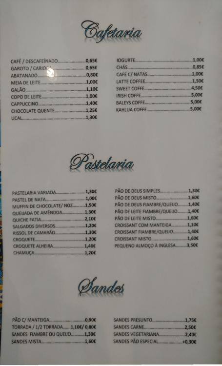 Menu at Cafe do Monte, Estoril