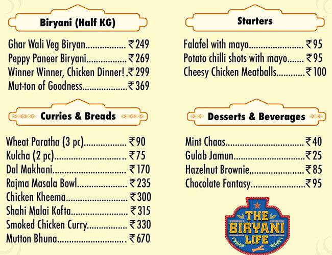 Menu of The Biryani Life, Gandhinagar, Puducherry