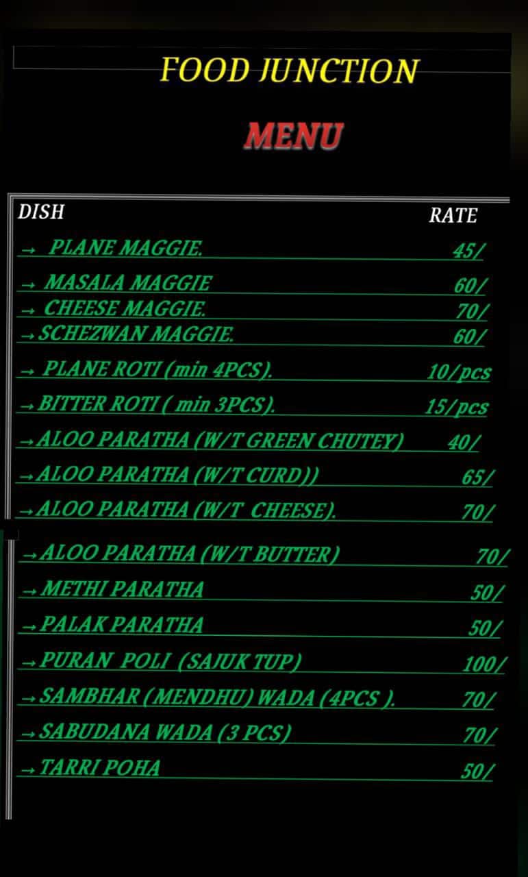 Menu at Food Junction, Nagpur