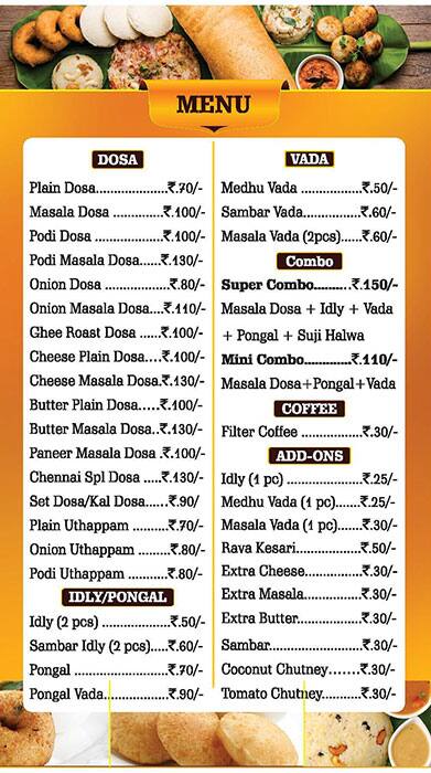 Menu at Dosa Express Namma Chennai, Guwahati