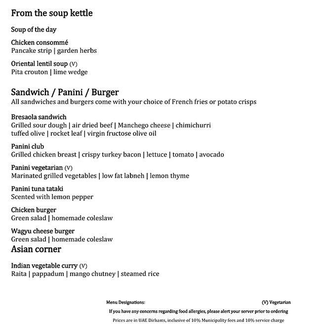 Menu at Crescendo restaurant, Dubai, Anantara Dubai The Palm Resort & Spa