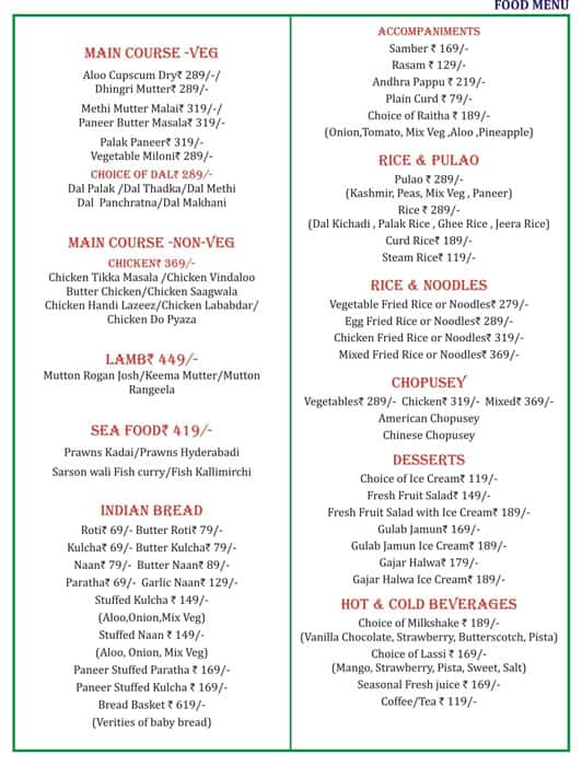 Menu at Eden Park Restaurant, Bengaluru, 21