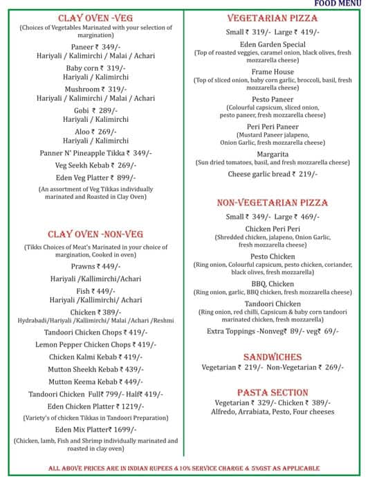 Menu at Eden Park Restaurant, Bengaluru, 21