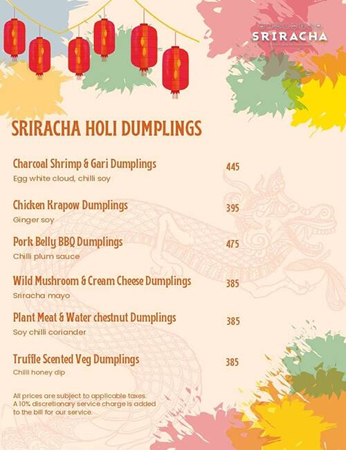 Menu of Sriracha, Lavelle Road, Bangalore