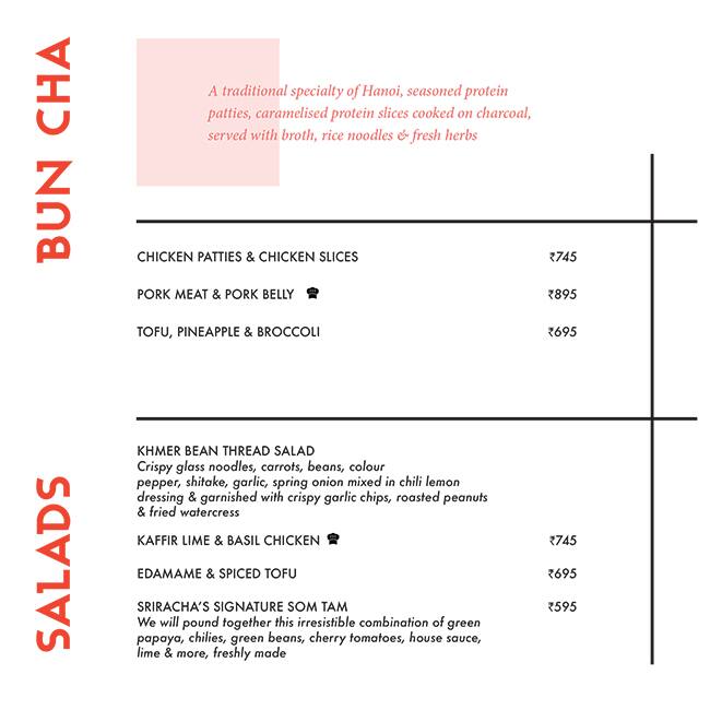 Menu of Sriracha, Lavelle Road, Bangalore