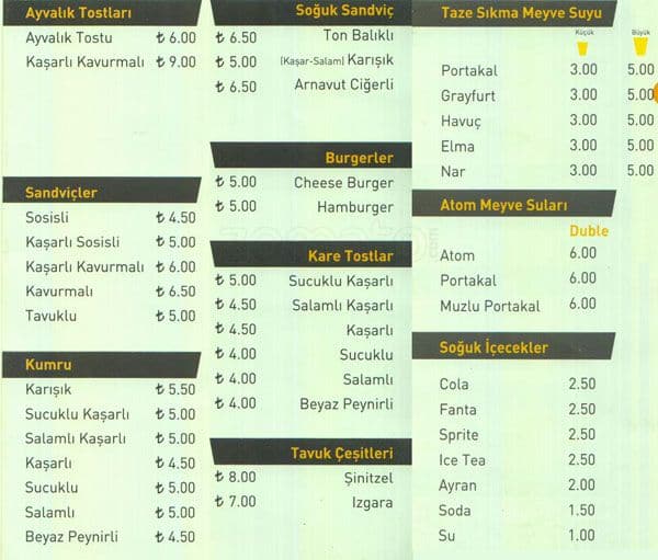 Menu at Golden Piknik, Ankara