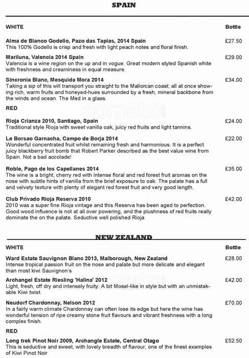 Menu at The Palmerston pub & bar, London, 91 Lordship Ln