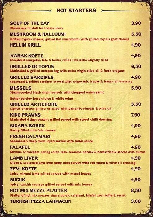 Menu at Zevi restaurant, Borehamwood