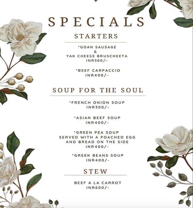 Menu of Baba Au Rhum, Baga, Goa