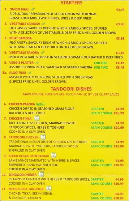 Menu at Spice Guru Indian Takeaway fast food, Dublin, 69C