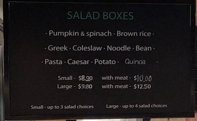 Menu at Lunches Down Under restaurant, Perth, 77 St Georges Terrace