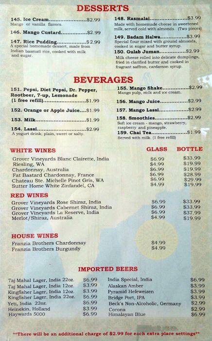 Menu at Kalia Indian Cuisine restaurant, Lynnwood, 200th St SW