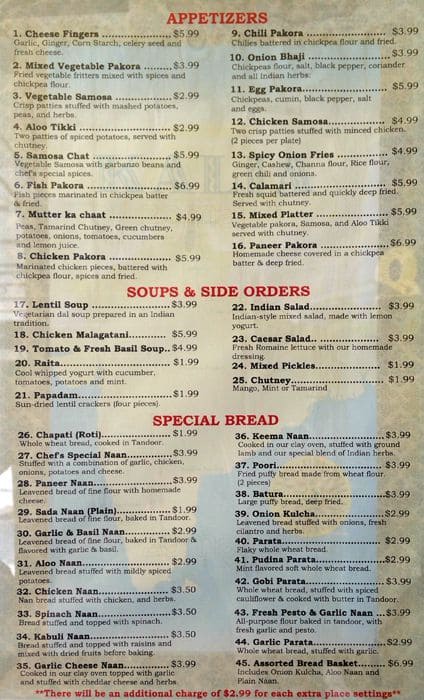 Menu at Kalia Indian Cuisine restaurant, Lynnwood, 200th St SW