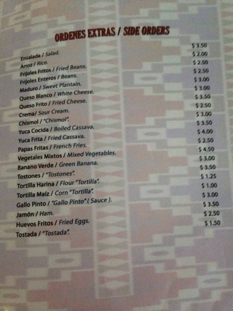 Menu at Patio Tipico restaurant, Miami Springs