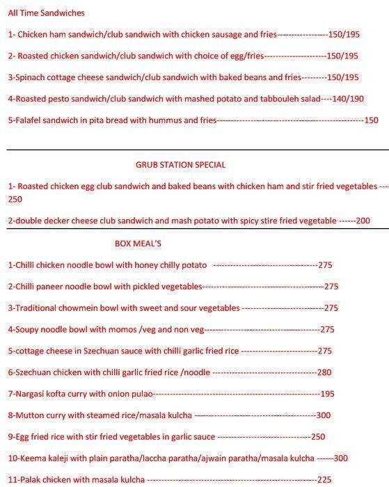 Grub Station Menu, Menu for Grub Station, Sector 45, Gurgaon - Zomato