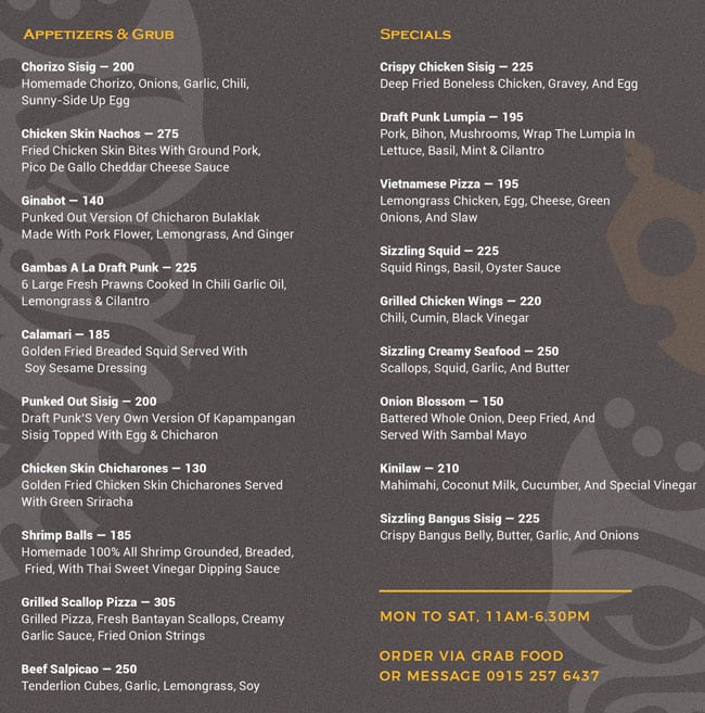 Menu at Draft Punk pub & bar, Cebu City