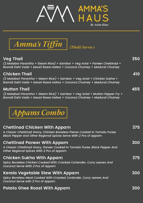 Menu of Amma's Haus - By Asian Haus, East of Kailash, New Delhi