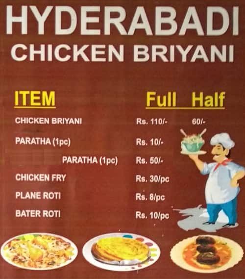 Menu of Hyderabadi Chicken Biryani, Kankarbagh, Patna