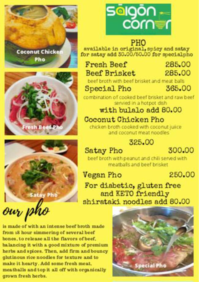 Menu at Saigon Corner restaurant, Quezon City