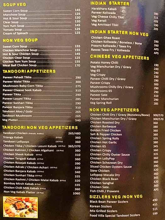 Menu of Food Villa, NIT, Faridabad