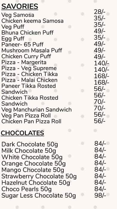 Menu of Pastry Planet, Indiranagar, Bangalore