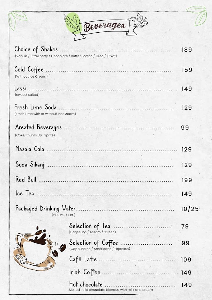 Menu Of La Vue Cafe And Restro Nagerbazar Kolkata