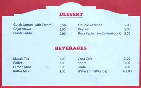 Menu at Prabha's Andhra Restaurant, Dubai