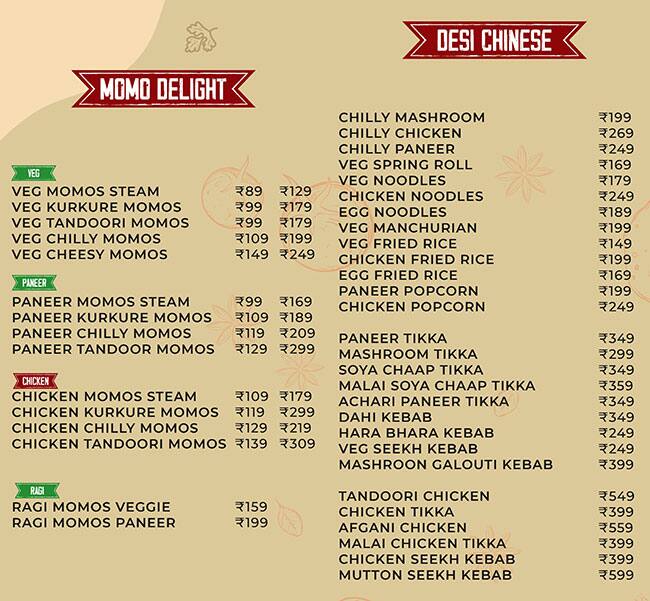 Menu of Food Zone, Yusuf Sarai, New Delhi