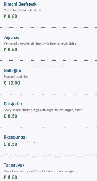 Menu at Arang Restaurant, London