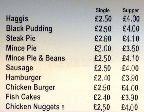 Menu at Happy Chippy cafe, Glasgow, 794 Shettleston Rd