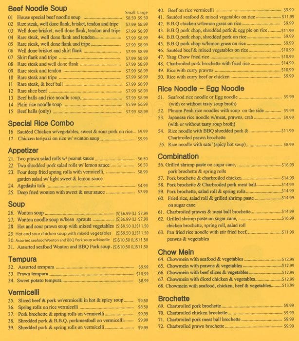 Menu at Pho Stanley Restaurant, Delta