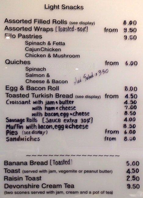 Menu at Take 5 cafe, Seaforth