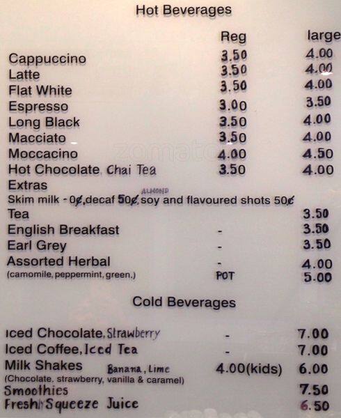 Menu at Take 5 cafe, Seaforth