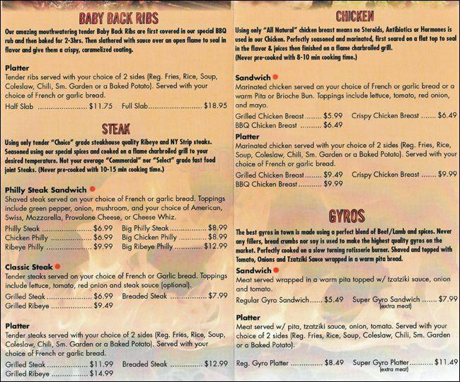 Menu at Blaze-N-Grill restaurant, Chicago