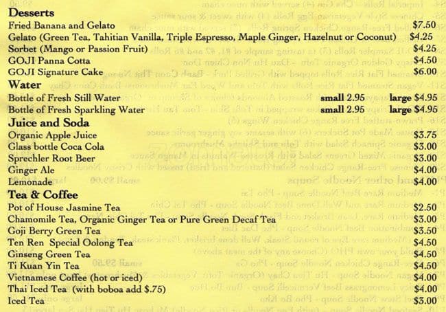 Menu at GoJi Kitchen restaurant, Santa Rosa