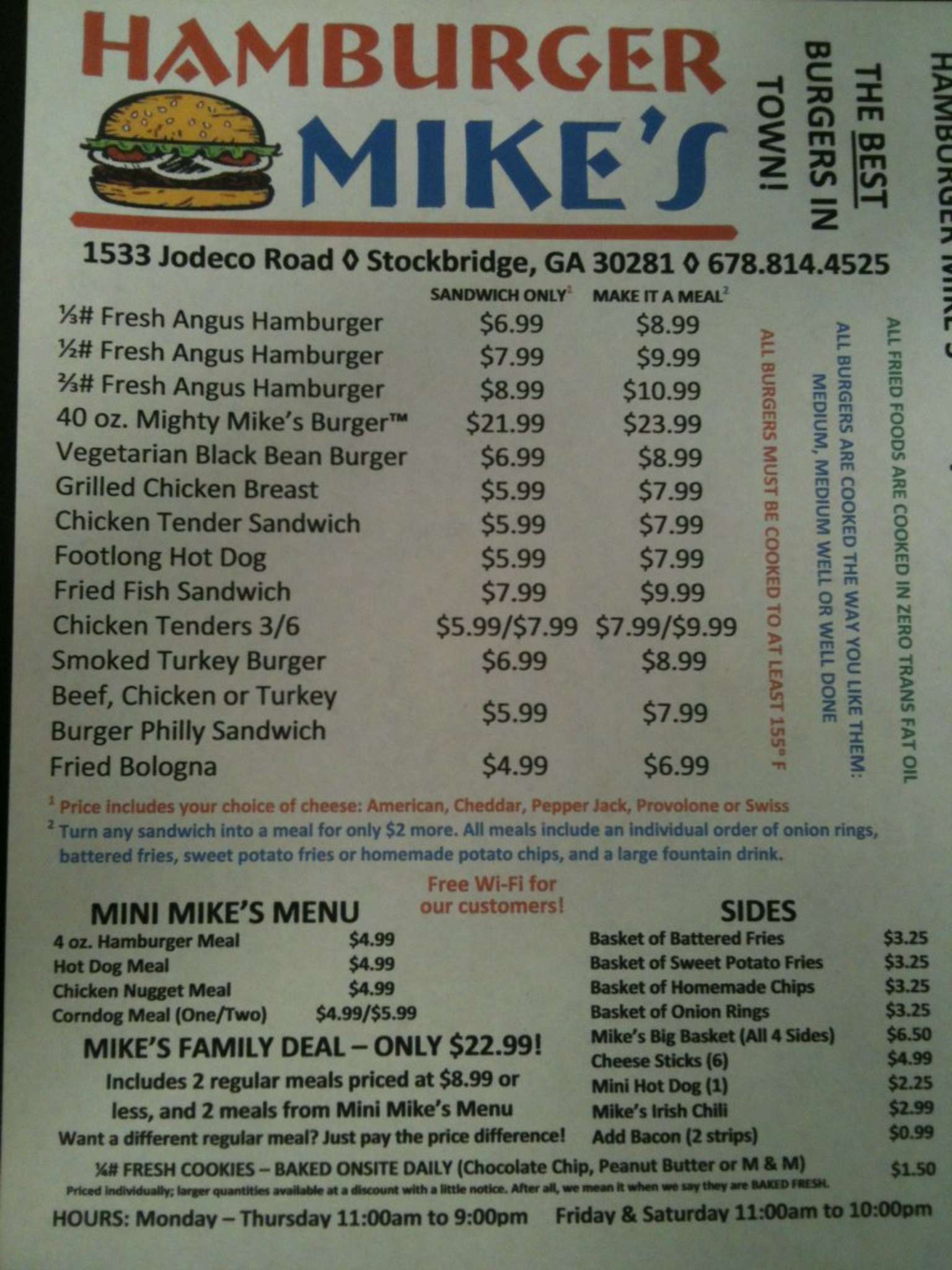 Hamburger Mikes Menu, Menu for Hamburger Mikes, Stockbridge, Atlanta ...