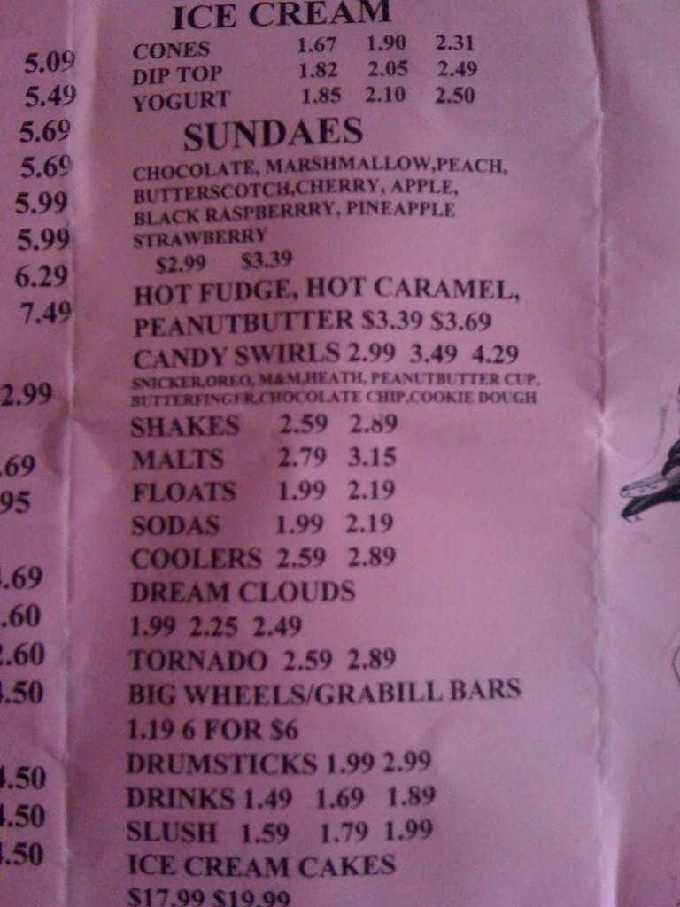 Menu at Dairy Sweet Drive Up restaurant, Grabill