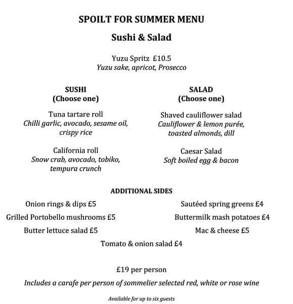 Menu at Maze Grill steakhouse, London, 11 Park Walk Chelsea