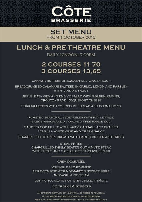 Menu at Cote - Barbican, London, 57 Whitecross St