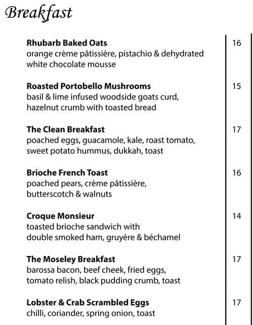 Menu at The Moseley Bar & Kitchen, Glenelg