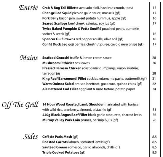 Menu at The Moseley Bar & Kitchen, Glenelg
